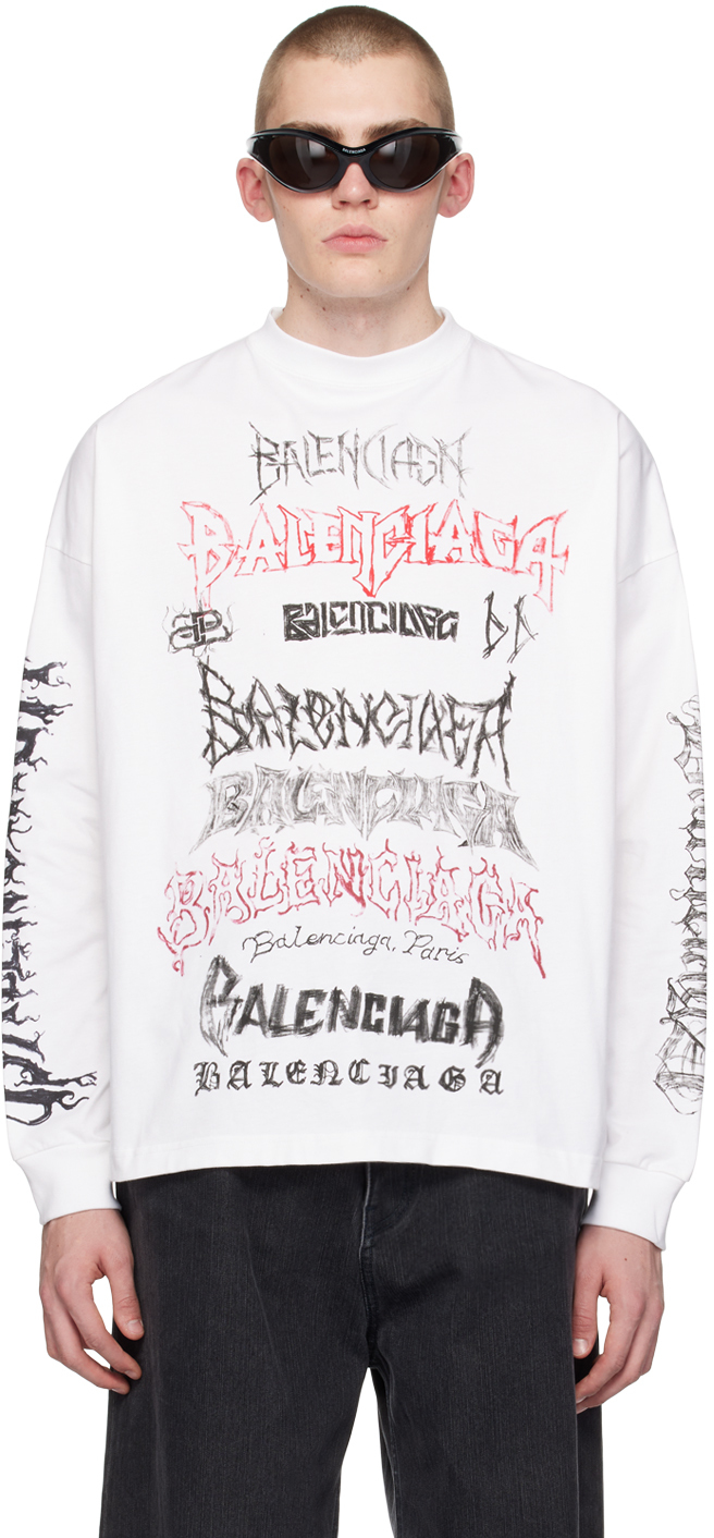 Balenciaga White Diy Metal Long Sleeve T-shirt - 9065 White/black